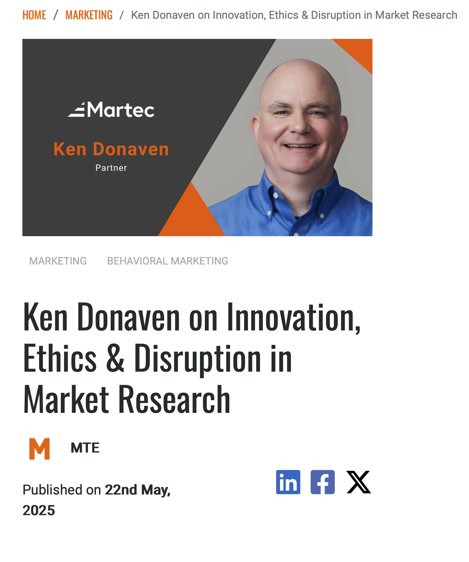 Martec Partner Ken Donaven Interviewed for Martech Edge - Martec